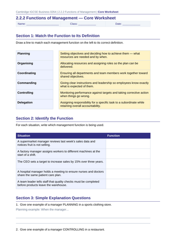 Cambridge IGCSE Business 0264 | 2.2.2 Functions of Management | Lesson ...