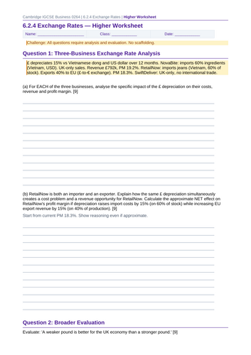 Cambridge IGCSE Business 0264 | 6.2.4 Exchange Rates | Lesson Pack ...
