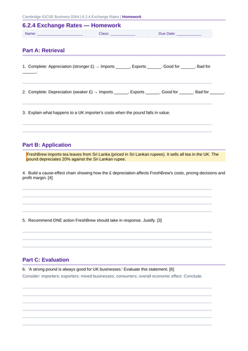 Cambridge IGCSE Business 0264 | 6.2.4 Exchange Rates | Lesson Pack ...