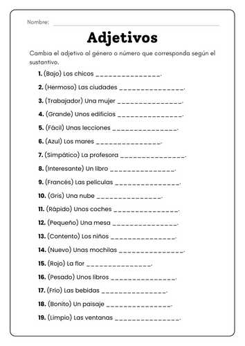 Spanish Adjectives Worksheets | Adjetivos en Español | Teaching Resources