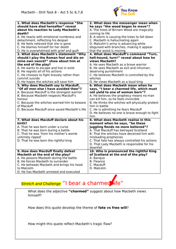 Macbeth Quizzes (Bundle - starters multiple choice and challenge ...