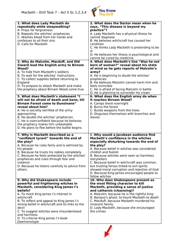 Macbeth Quizzes (Bundle - starters multiple choice and challenge ...