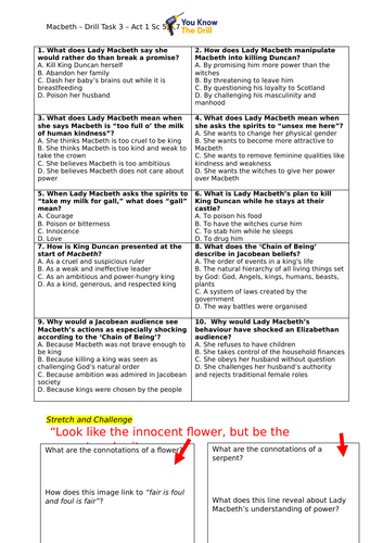Macbeth Quizzes (Bundle - starters multiple choice and challenge ...