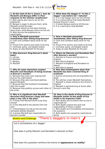 Macbeth Quizzes (Bundle - starters multiple choice and challenge ...