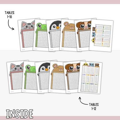 Times Tables Charts (Animals) - Tables 1-10 and 1-12 | Teaching Resources