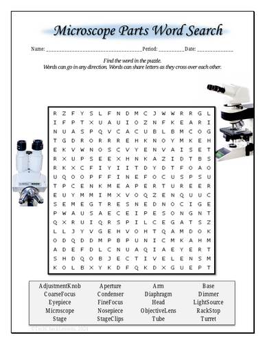 Parts of a Microscope Word Search Puzzle | Teaching Resources