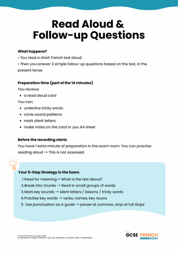 FREE GCSE French Speaking Task 1 Sample | Edexcel 2024 | Read Aloud ...
