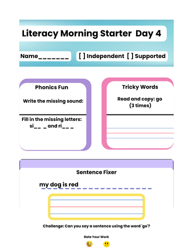 Year 1 Literacy Morning Starters| 30 Day Phonics & Sentence Fixing ...