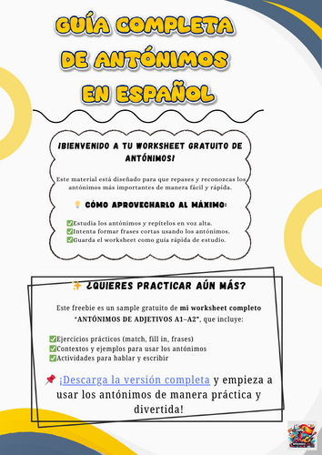 Spanish Opposites Worksheet: Bilingual Antónimos Guide -Verbs ...