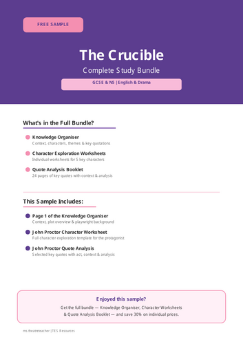 FREE SAMPLE | The Crucible | Complete Study Bundle | GCSE & N5 English ...