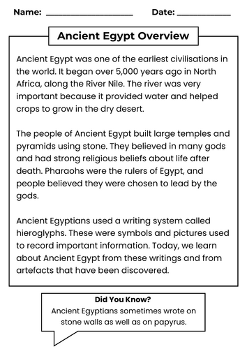 Year 3/4 Ancient Egypt Reading Comprehension worksheets | 4 Texts ...