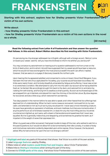 AQA Frankenstein Exam Revision Booklet | Teaching Resources