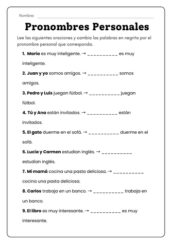 Spanish Subject Pronouns Worksheets | Pronombres Personales | Grammar ...