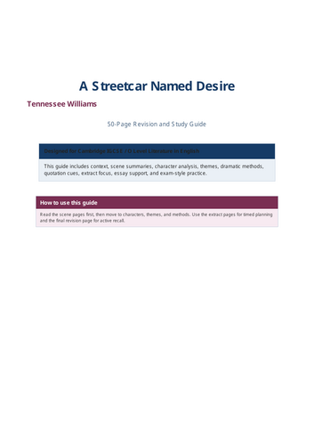 A focused 50-page study guide for Tennessee Williams’ A Streetcar Named ...