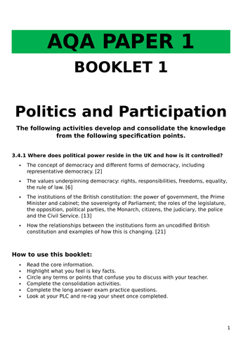 AQA GCSE Citizenship Revision - Politics and Participation Unit 1 ...