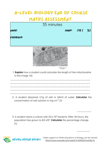 A-Level Biology End of Course Maths Assessment Revision | Teaching ...