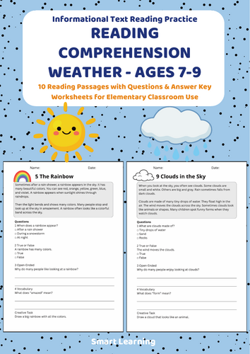 Reading Comprehension Weather Worksheets (Ages 7–9) |10 Texts ...