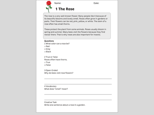 Reading Comprehension Flowers Worksheets (Ages 7–9) | 10 Texts ...