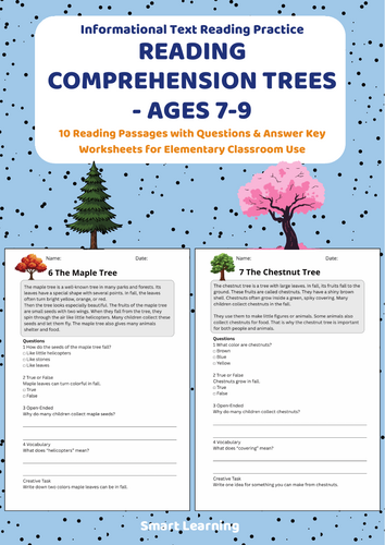 Reading Comprehension Trees Worksheets (Ages 7–9) | 10 Texts ...