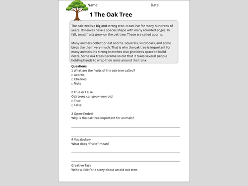 Reading Comprehension Trees Worksheets (Ages 7–9) | 10 Texts ...