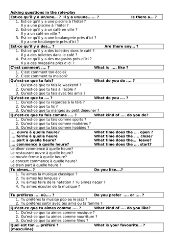 AQA 2026 French GCSE Role-play questions | Teaching Resources