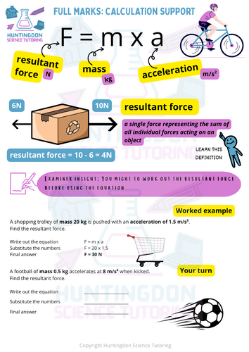 F=ma Calculation Physics GCSE Worksheet + Answers & MS (Newton's Second ...