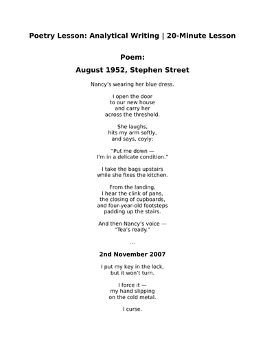 Poetry Lesson — Inference & Analysis | Memory & Identity | Year 8 (KS3 ...