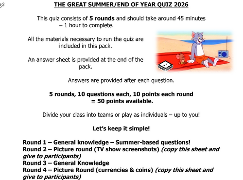 FREE - The End of Year (Summer) Quiz 2026 - 50 questions - Simple, no ...