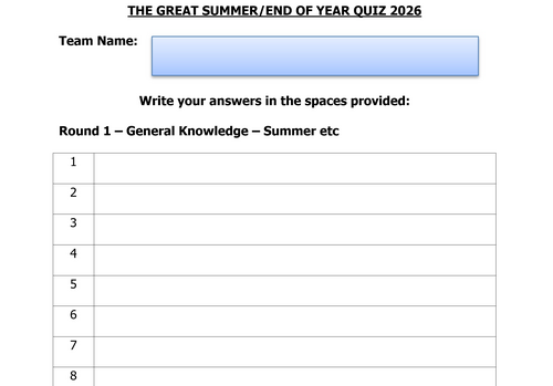 FREE - The End of Year (Summer) Quiz 2026 - 50 questions - Simple, no ...