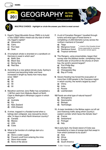 GEOGRAPHY IN THE NEWS weekly quiz - 20 April 2026 | Teaching Resources