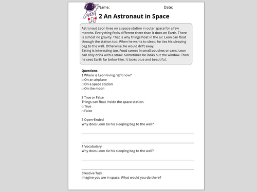 Reading Comprehension Space Worksheets (Ages 7–9) | 10 Texts ...