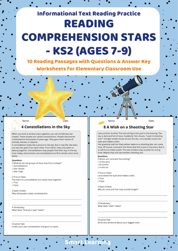 Reading Comprehension Stars Worksheets (Ages 7–9) | 10 Texts ...