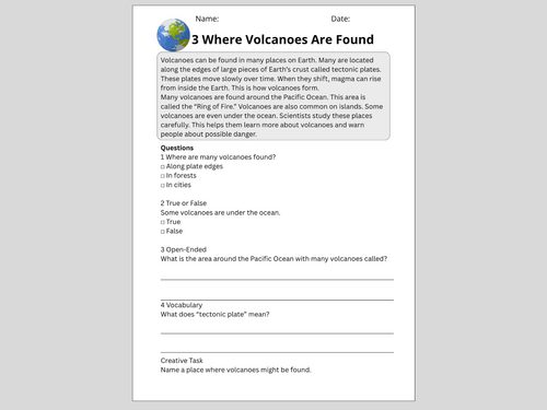 Reading Comprehension Volcano Worksheets (Ages 7–9) | 10 Texts ...