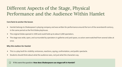 Stagecraft, performance and audience in Hamlet | Teaching Resources