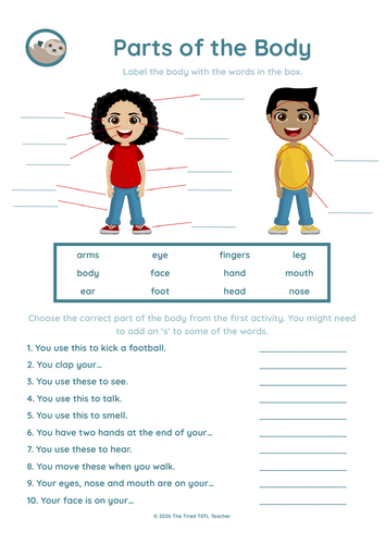 ESL Parts of the Body Vocabulary Worksheet | Teaching Resources
