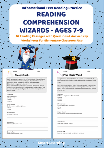 Reading Comprehension Wizards Worksheets (Ages 7–9) | 10 Texts ...