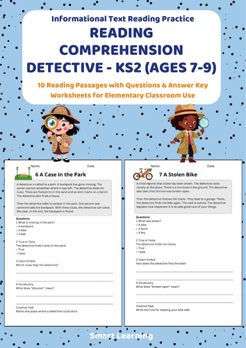 Reading Comprehension Detective Worksheets (Ages 7–9) | 10 Texts ...