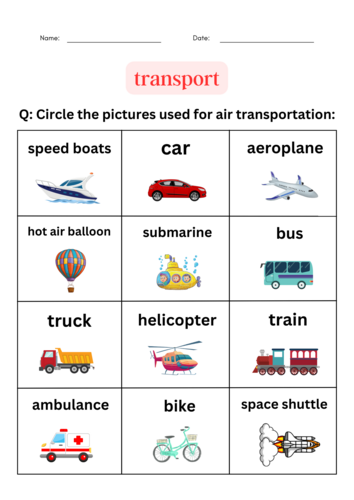 preschool transport worksheet for kindergarten – Transportation for ...