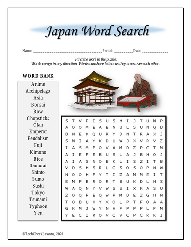 All About Japan Word Search Puzzle | Teaching Resources
