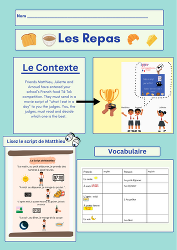 French Food&Meal Times|Complete Lesson Year 7 | Teaching Resources
