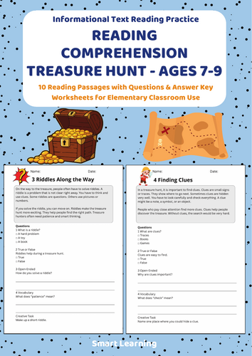 Reading Comprehension Treasure Hunt Worksheets (Ages 7–9) | 10 Texts ...