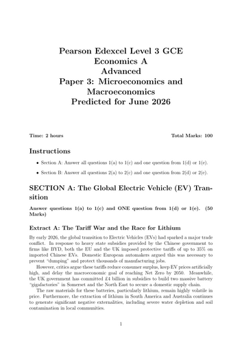 Edexcel A-Level Economics A Paper 3 Predicted 2026 – Microeconomics ...