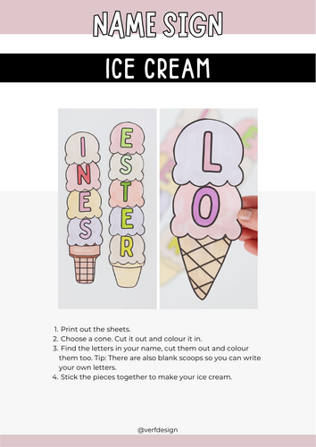 Printable Ice Cream Name Sign Craft for Kids | Teaching Resources