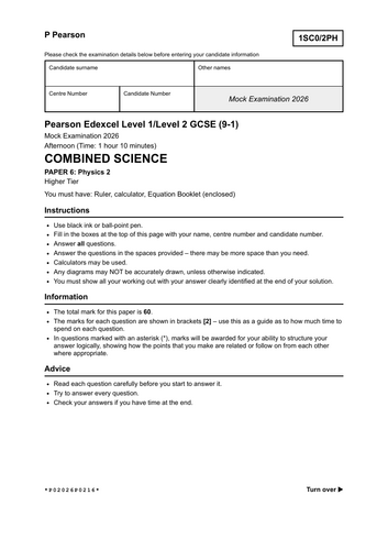 2026 Predicted GCSE Edexcel Combined Science Physics Paper 2 (Higher ...
