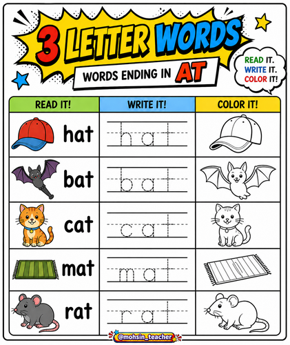 FREE - 3 Letter Words Worksheets Pack – CVC Phonics, Read Write Colour ...