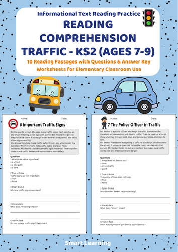 Reading Comprehension Traffic Worksheets (Ages 7–9) | 10 Texts ...