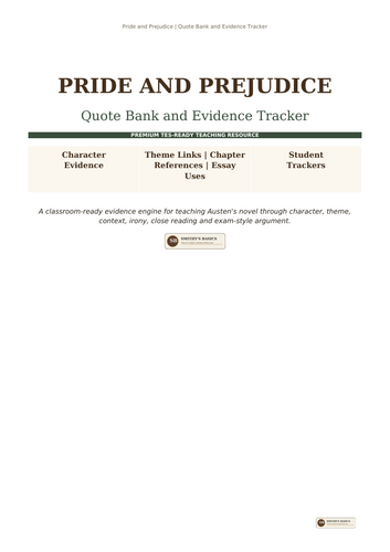 "Pride and Prejudice" by Jane Austen - Complete Teaching and Learning ...