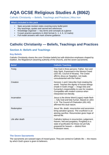 AQA GCSE Religious Studies A (8062) – Catholic Christianity Revision ...