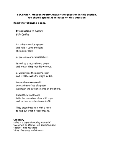 Unseen Poetry mini unit - Edexcel iGCSE Paper 1 resource | Teaching ...