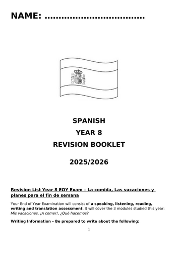 End of Year 8 Spanish Revision Booklet - Viva 2 | Teaching Resources